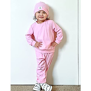 Melaogoy Toddler Baby Girl Clothes Outfit Long Sleeve Sweatsuit Set Solid Top+Pants+Hat 3PCS(2-3T Pink)