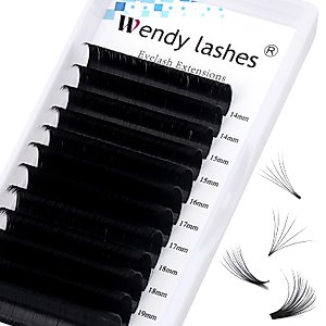 Wendy Lashes Easy Fan Lash Extensions D Curl Eyelash Extension Volume Lash Extension Rapid Self Fanning Lashes 0.07 thickness Eyelash Extensions Mega Fans 14-20mm Lashes Extensions(0.07-D,14-20mm)