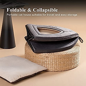 KASENTEX Cat Bed for Indoor Cats, 2-in-1 Cat House Pet Supplies for Kitten and Small Cat or Dog - Animal Cave, Cat Tent with Removable Washable Pillow Cushion (Dark Grey 15x15x15)