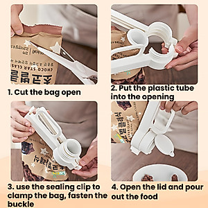 Seal and Pour Bag Clip, Bag Clips with Pour Spout, Great Clips Bags for Kitchen, Bag Clip with Pour Spout, Food Bag Sealing Clip with Pour Spout for Oatmeal, Snacks, and More (3PCS)
