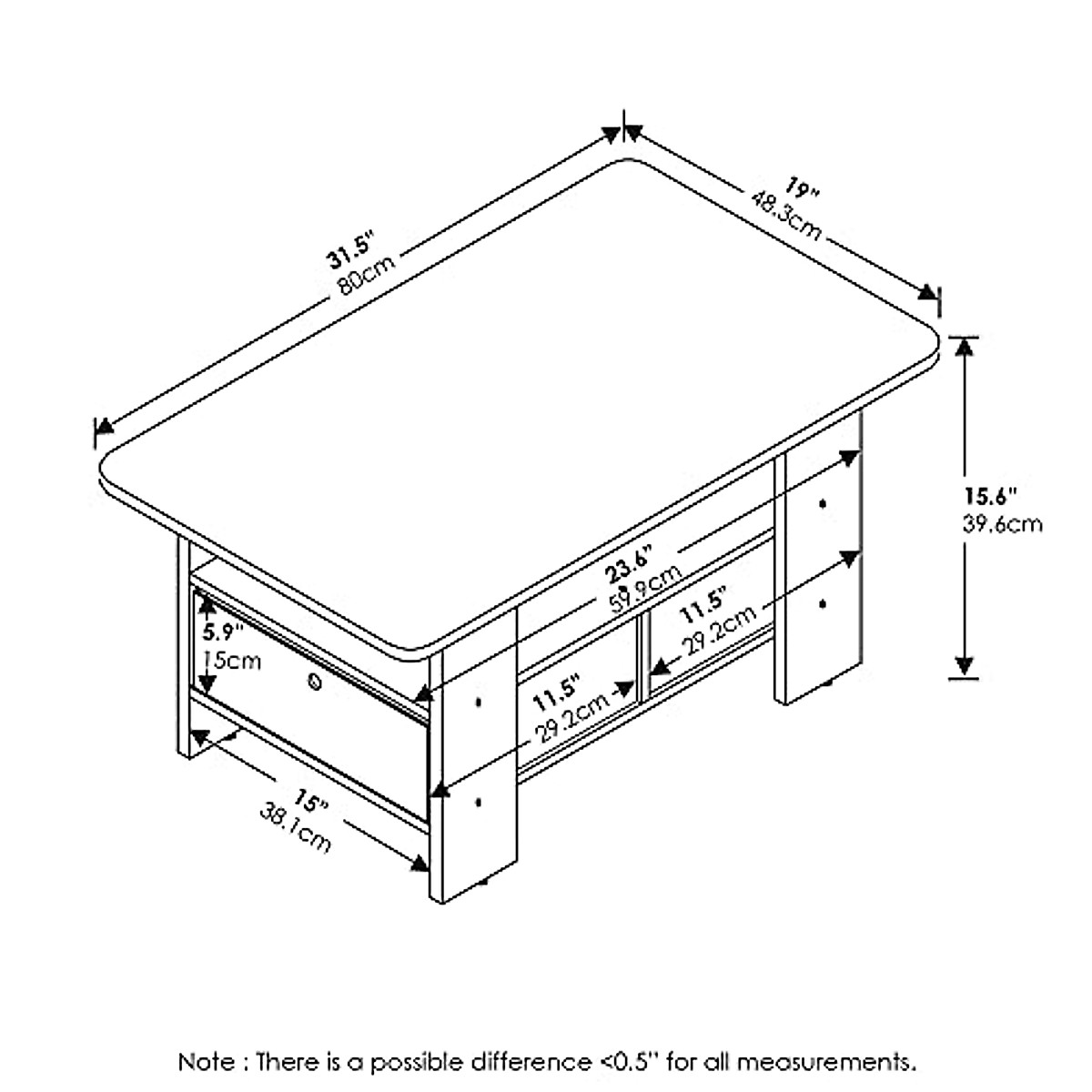 Furinno Coffee Table with Bins, Espresso/Brown