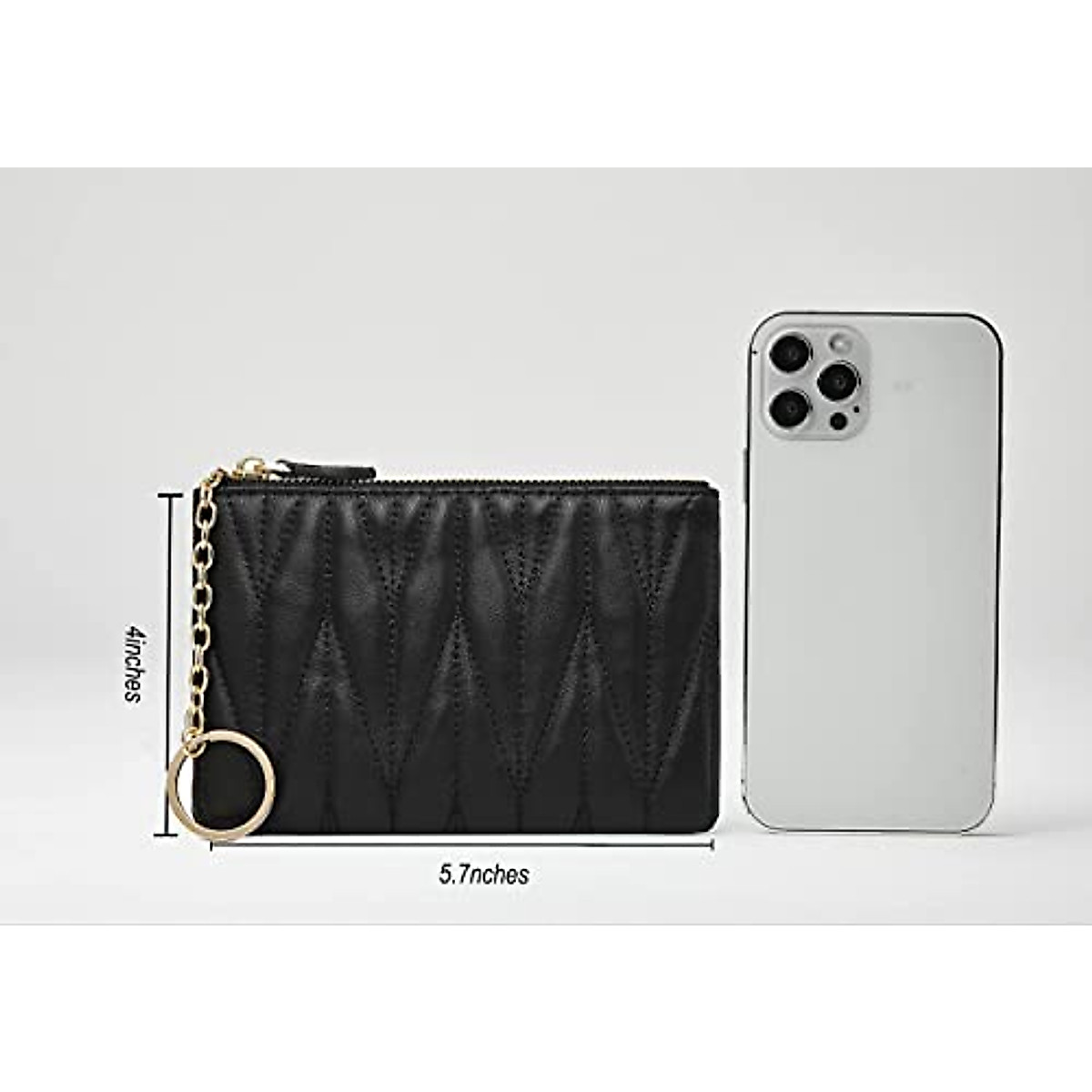 Soft Lambskin Leather Coin Purse Small Quilted RFID Blocking Top Zipper Wallet With Key Chain…