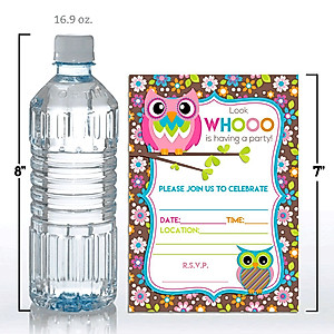 Owl Themed Birthday Party Celebration Invitations 20 5x7 Fill In Cards with Twenty White Envelopes by AmandaCreation Look Whoo is having a birthday!