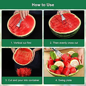 2-in-1 Stainless Steel Fruit Cutter，2024 New Upgrade Watermelon Fork Slicer Cutter Slicer Tool，Portable Watermelon Fork Watermelon Cutter Slicer Tool Fruit Forks Slicer for Home Party Camping Kitchen