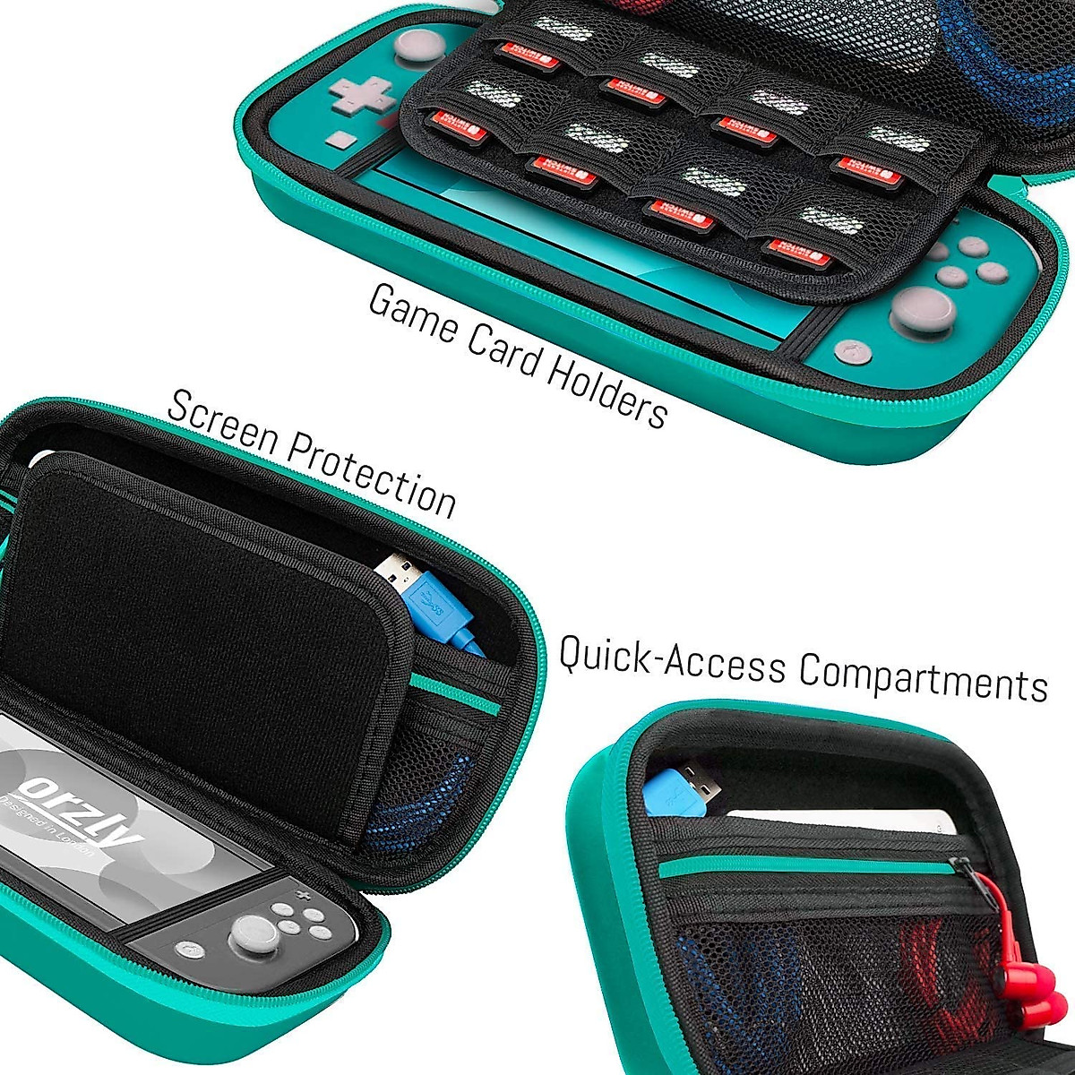 Orzly Carry Case and Comfort Grip in Turquoise for Switch Lite - Bundle