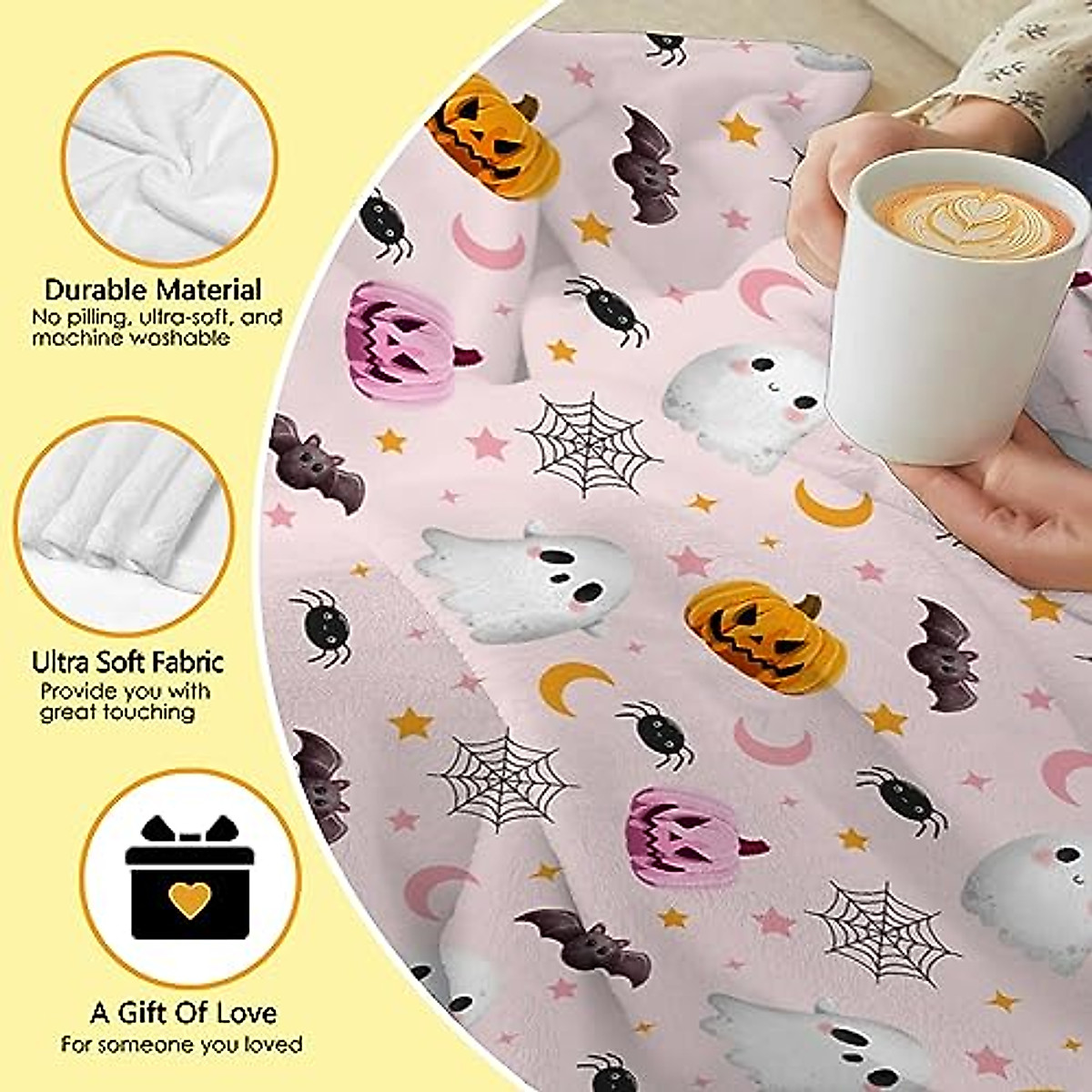 Halloween Blanket Gifts - Cute Ghost Pumpkin Blanket - Halloween Decor Blanket for Couch,Sofa,Bed,Living Rooms - Halloween Ghost Blanket Gifts for Girls Boys - 40"x50"-Kids/Throw Size
