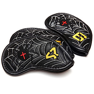Spider Embroidery Black Golf Head Covers Driver/Fairway Wood/Hybrid/Iron Head Covers (Driver+Fairway+Hybrid Cover)