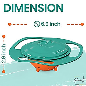 CheemZ Gyro Bowl for Toddlers-Baby Magic Bow-360 for Kids Age 1 To 3 Years-Spill Resistant Bowls for Toddlers with Lid and 360 Bowl Rotations, Mess Free Snack Bowls for Toddlers, 17 x 17 x 7cm - Green