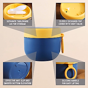 2 Pcs Overnight Oats Containers with Lids and Spoon, 20oz Portable Stainless Steel Inside Overnight Oats Jars Insulated Food Jar, Leak-proof Large Capacity Cups for Milk, Cereal, Soup (White and Blue)