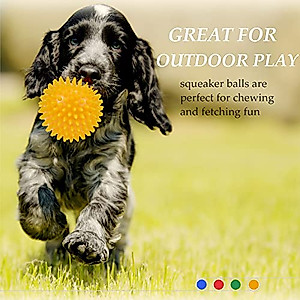 Ousiya Dog Balls 4.5” Squeaky Dog Toys Spikey Dog Ball for Aggressive Chewers Heavy Duty Teething Large Medium Durable Dogs Balls (4 Pack)