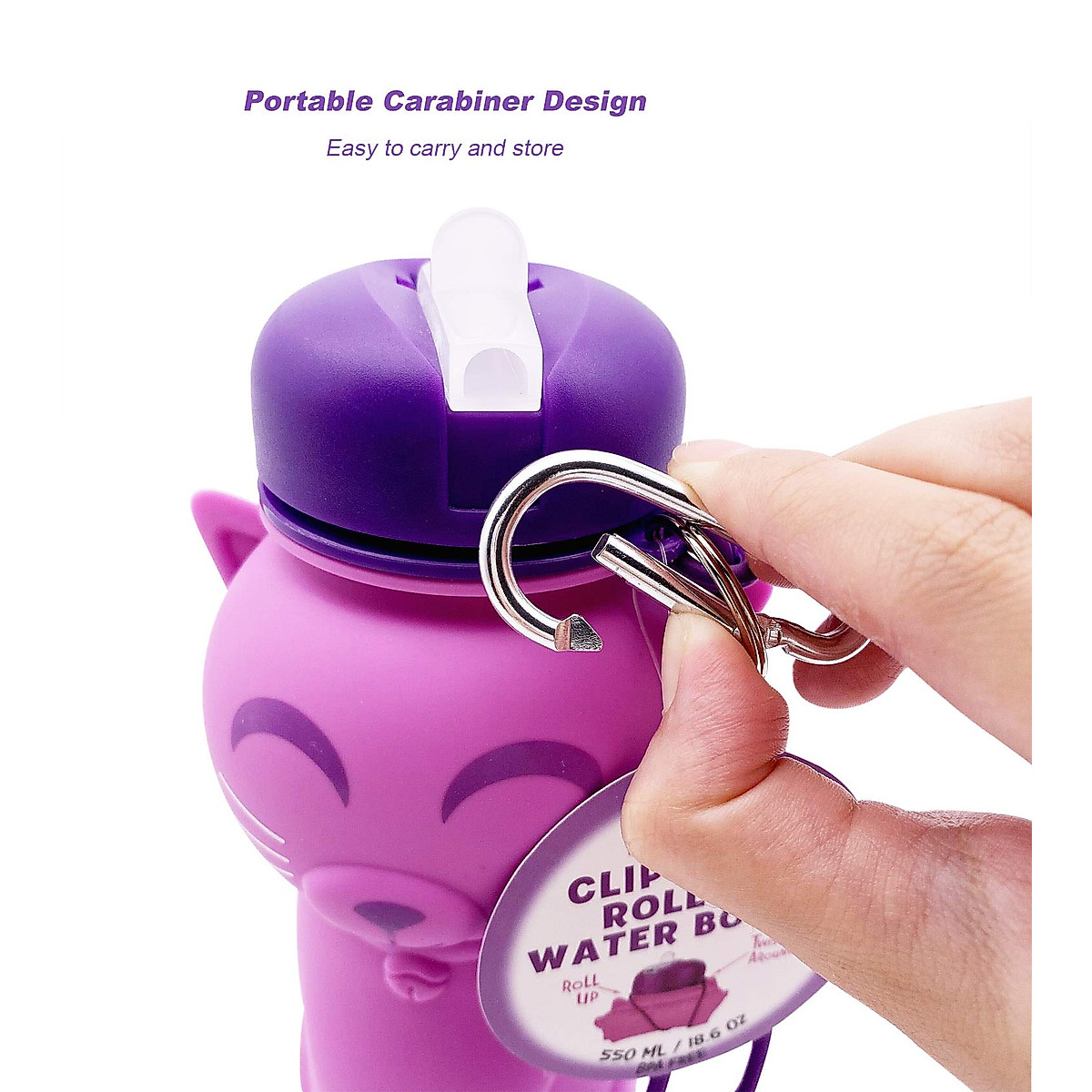 Collapsible Cat Kids Water Bottle BPA Free Portable Leak Proof with Silicone for School Travel Outdoor