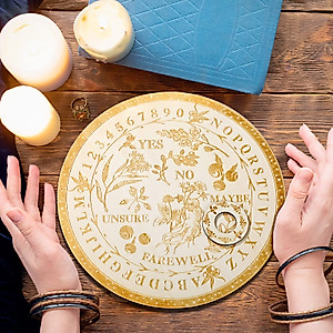 Wooden Spirit Board Pendulum Board Herbal Round Spirit Board Floral Talking Board Game Plants Flowers Witchcraft Decor Wood Divination Tools for Altar, Spirit Hunt, Occult Practice