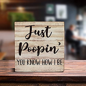 Bathroom Quote Wooden Box Sign Desk Decor Rustic Bathroom Wood Box Sign for Home Shelf Table Decoration 5 X 5 Inch