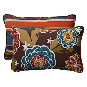Pillow Perfect 499895 Outdoor/Indoor Annie Chocolate/Westport Teal Lumbar Pillows, 11.5" x 18.5", Reversible, 2 Pack
