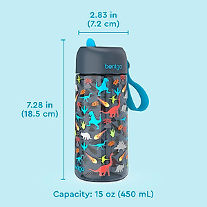 Bentgo Kids Water Bottle - Leak-Proof, Durable Tritan, BPA-Free 15 oz. Cup for Kids/Toddlers Ages 3+, Safe Sip Spout, Carrying Handle, & Dishwasher Safe for School, Sports, Daycare & Camp (Dinosaur)
