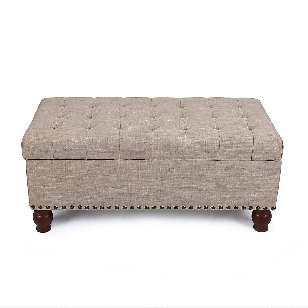 Adeco Rectangular Storage Ottoman Tufted Lift Top Bench Footstool with Sturdy Legs (Beige-2)