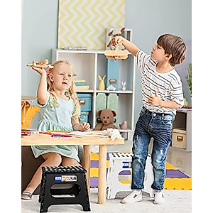 ACKO 11 inch Folding Step Stool Lightweight Plastic Step Stool - 2 Pack - Foldable Step Stool for Adults,Non Slip Folding Stools for Kitchen Bathroom Bedroom (Black, 2 Pack)