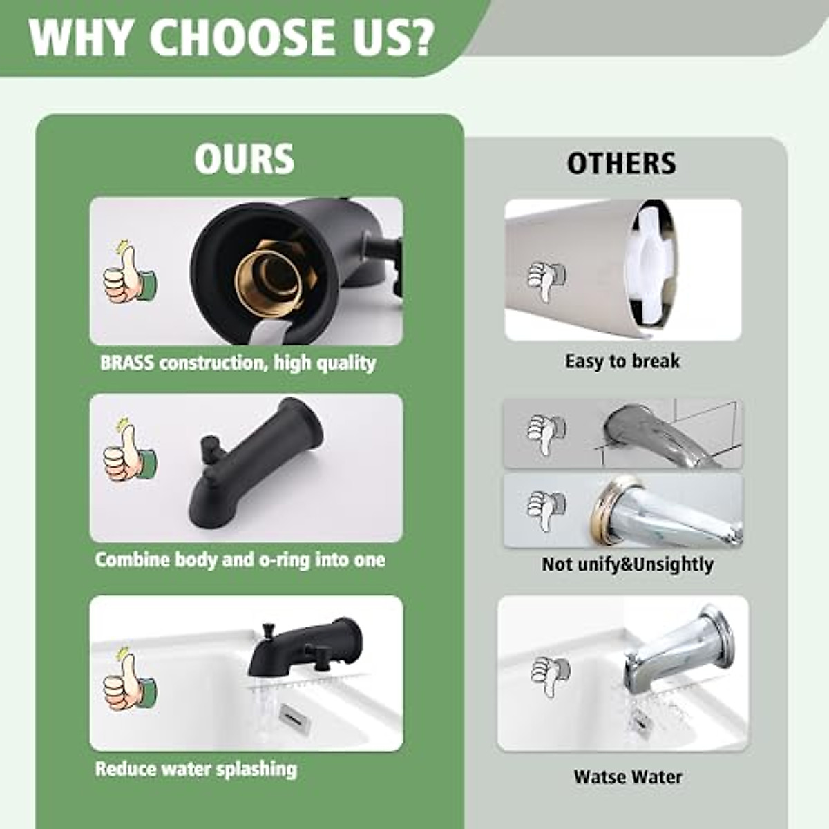 RAINREVIVE All Metal Tub Spout with Diverter for Hand Held Shower, Fits for Threaded 1/2" or 3/4" IPS, Bathtub Faucet with Shower Diverter Universal Tub Diverter Spout, Matte Black