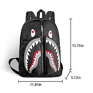 YAWOUM Anime Backpack School Backpacks Shark Waterproof Travel Daypack For Teens Boys Girls Outdoors Casual Backpack,15.7inch, Black