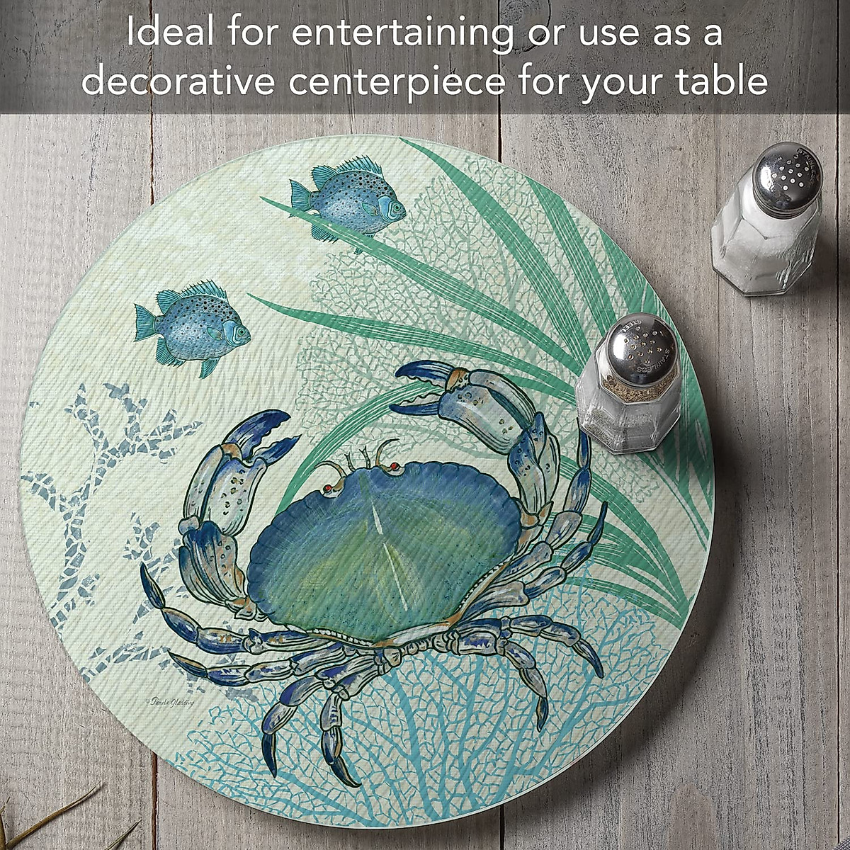 Counterart Oceana 4mm Heat Tolerant Tempered Glass Lazy Susan Turntable 13" Diameter Cake Plate Condiment Caddy Pizza Server