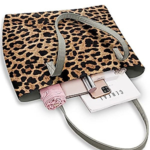 Xpyiqun Leopard Print Leather Handbag Tote Purse for Women Large Capacity Work Shoulder Bags with Pouch Cheetah Heavy Duty Bucket Bags Top-handle Satchel Hobo Bags