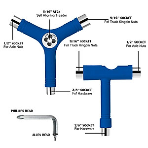 Sonku Blue All-in-One Skateboard Tool, Multifunctional Portable Skateboard T-Tool and Y-Tool Accessory with Screwdriver Wrench Storage in A Bag