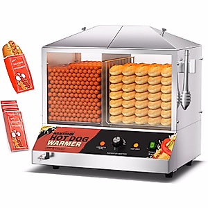 WantJoin Hot Dog Steamer Machine, 36L/38QT Electric Hot Dog Steamer with Bun Warmer, Stainless Steel Hot Dog Cabinet with Tempered Glass for 110-125 Sausages & 40-45 Buns,1200W