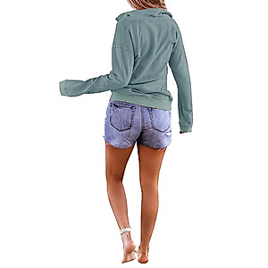 Floral Find Women's Long Sleeve Lapel Half Zip Up Sweatshirt Solid Stylish Loose Fit Casual Pullover Tops Mint Green