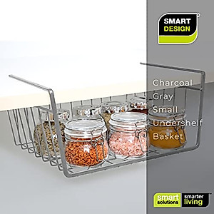 Smart Design Undershelf Storage Basket - Small - Snug Fit Arms - Steel Metal Wire - Rust Resistant - Under Shelves, Cabinet, Pantry, and Shelf Organization - 12 x 5.5 Inch - Charcoal Gray