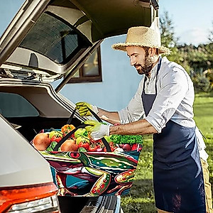 Reusable Grocery Bags Boxes Storage Basket, Red Eye Frog Pattern Collapsible Utility Tote Bags with Long Handle