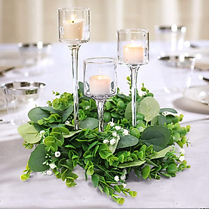 Artificial Eucalyptus Wreath with Welcome Metal Sign for Front Door 13" Faux Green Leaf Hanging Decor Farmhouse Porch Patio Garden Wedding Party Celebration Wall Home Table St Patricks Day Decoration