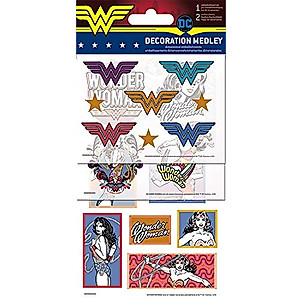 DC Shop Wonder Woman and Friends Mini Backpack Toddler Preschool ~ Bundle with 11In Justice League Featuring Superman, Batman, Woman, Flash, Aquaman, Stickers More,