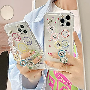 aaknhen Cartoon Cute Smiley Face Clear Phone Case Compatible with iPhone 12 Case with Crystal Pretty Cartoon Smile Bracelet Soft Silicone Clear Shockproof Bumper Case(Iphone12)