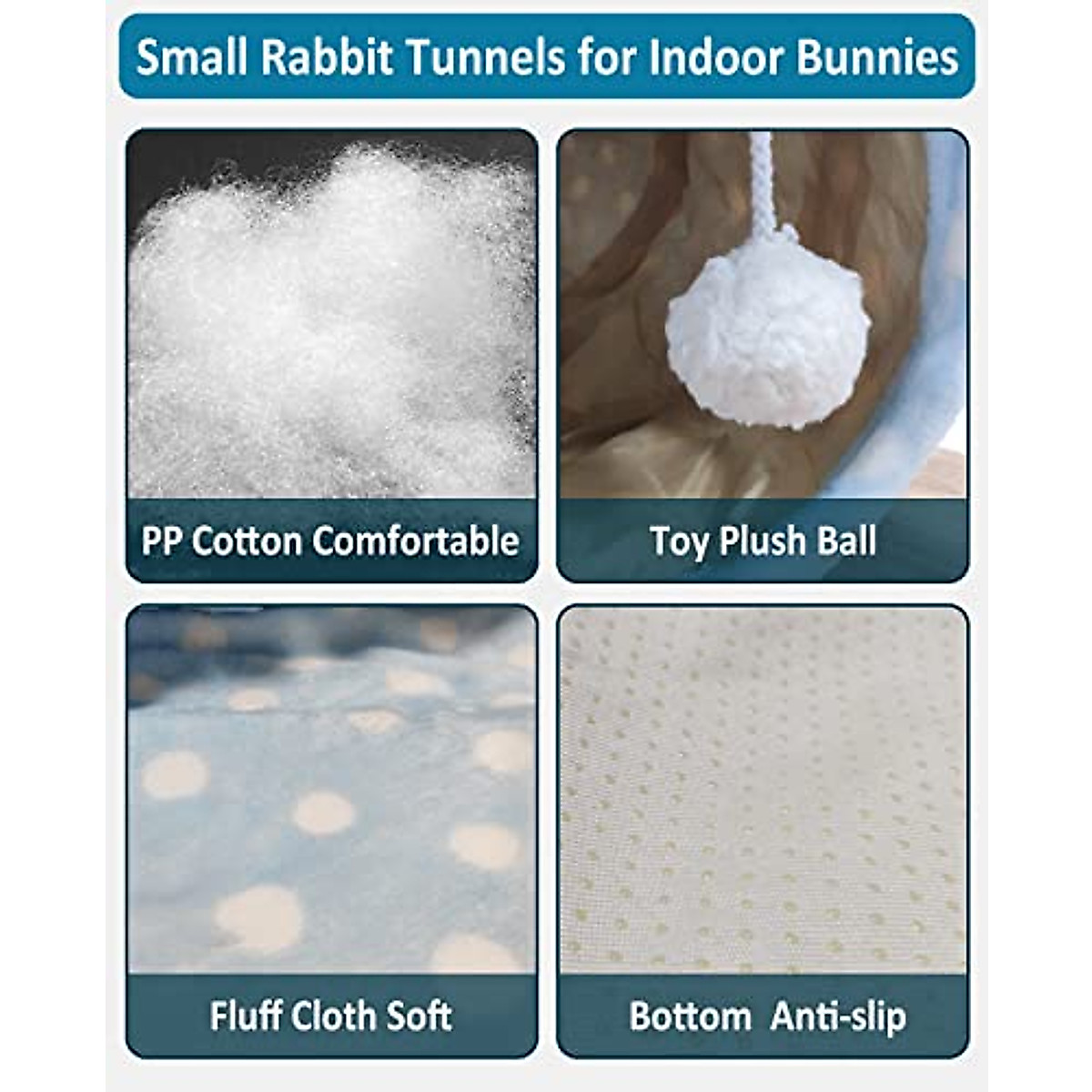 BNOSDM 2-in-1 Rabbit Tunnel Bed for Bunnies Tube Collapsible Removeable Mat Rabbits Tunnels Tubes Toys Small Animal Hideout for Pet Kittens Chinchilla Ferrets Guinea Pigs Hamster Blue