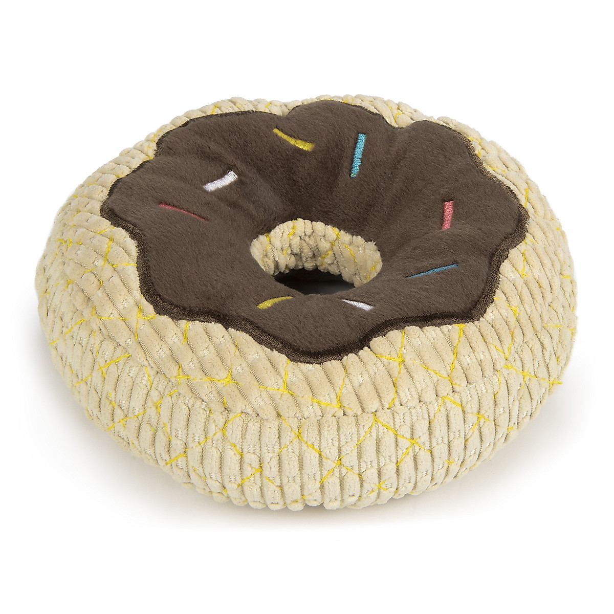 TrustyPup Tough 'N Fun Chocolate Donut Squeaky Plush Dog Toy, Chew Guard Technology - Brown, Large