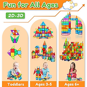 Magnetic Tiles,100PCS Magnet Building Blocks for Kids Educational Magnetic Blocks Sensory Toys Montessori Stacking Gift for 3 4 5 6 7 Year Old Boys Girls Construction STEM Toys Set with 2 Cars