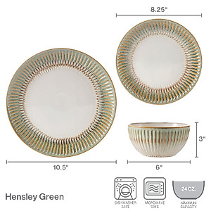 Pfaltzgraff Hensley Green 12 Piece Dinnerware Set, Service For 4