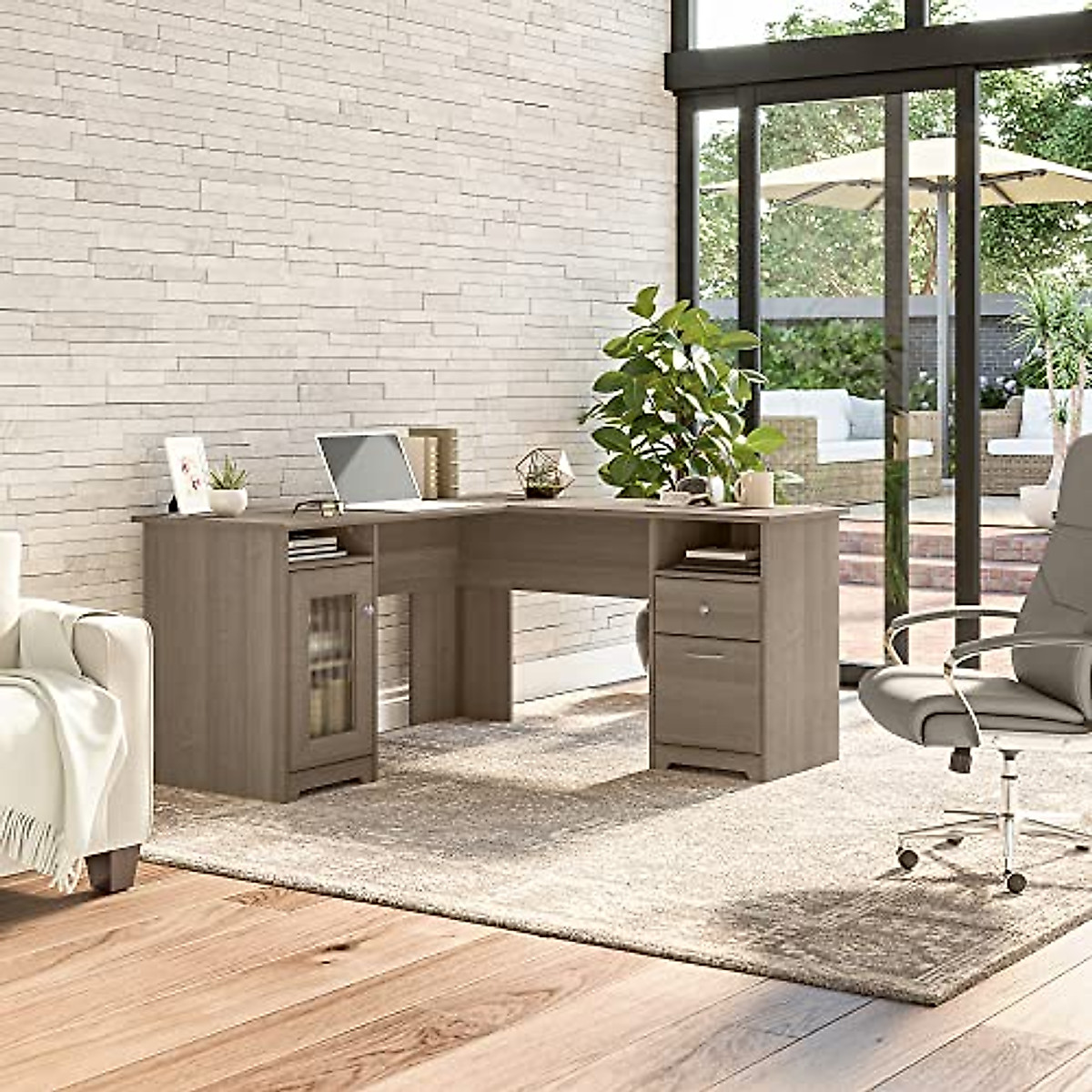 Bush Furniture Cabot 60W L Shaped Computer Desk in Ash Gray