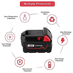 2 Pack 6.0Ah Replacement for Milwaukee 18V Battery Compatible with Milwaukee 18 Volt XC 48-11-1820 48-11-1850 48-11-1815 48-11-1852 48-11-1822 48-11-1828 48-11-10 48-11-1811 48-11-1840