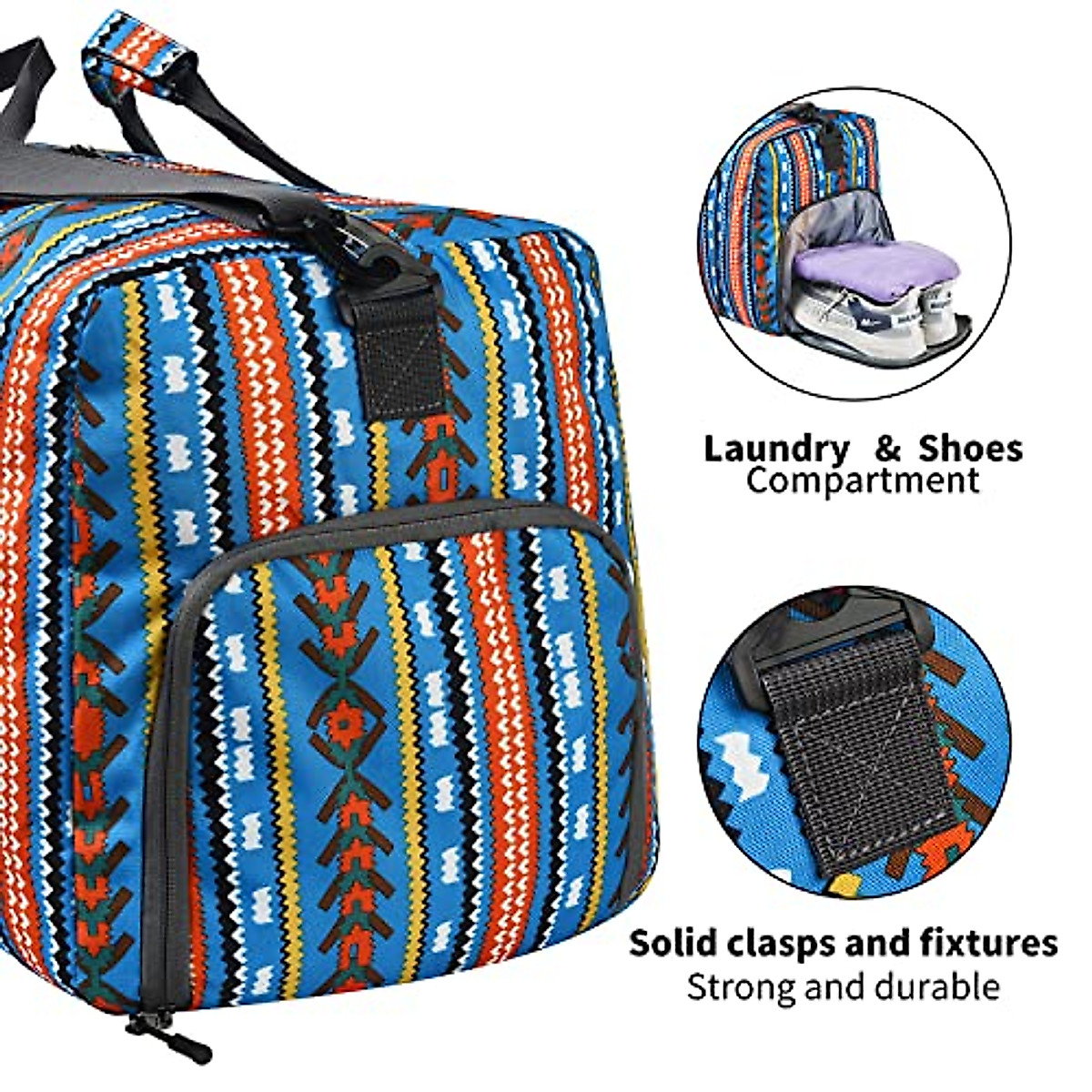 Duffel Bag 65L Packable Duffle Bag with Shoes Compartment Unisex Travel Bag Water-Resistant Duffle Bag(Bohemian Blue,65L)