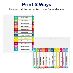 Avery 12-tab Dividers for 3 Ring Binders, Customizable Table of Contents, Multicolor Tabs, 1 Set (11847)
