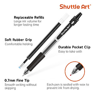 Shuttle Art Black Gel Pens, 48 Pack(20 Gel Pens with 28 Refills) Retractable Medium Point Rollerball Gel Ink Pens Smooth Writing with Comfortable Grip for Office School Home Work