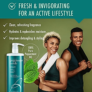 Brocato Peppermint Scrub Purifying Shampoo: Lightweight with Pure Peppermint Oil, Ideal for Oily to Normal Hair Types - Sulfate & Paraben Free, 32oz
