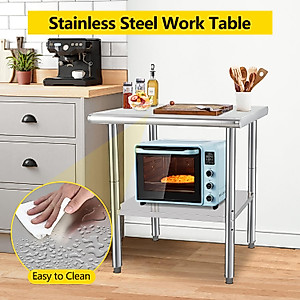 Stainless Steel Table for Prep & Work 24 x 30 Inches, Commercial Workstations Metal Kitchen Prep Table with Adjustable Undershelf for Restaurant, Home and Hotel