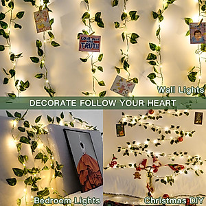 suddus Vine with Fairy Lights Battery Operated, 33ft100 LED Pothos String Lights with Remote, Leaf Lights for Bedroom, Room, Wall, Garden, Party, Wedding Decor(Warm White)