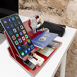 Gifts for Men Wood Phone Docking Station Gifts for him Husband Nightstand Organizer Cell Phone Stand Watch Holder Wallet Station Desk Organizers Gifts for Dad Birthday Gifts for Men