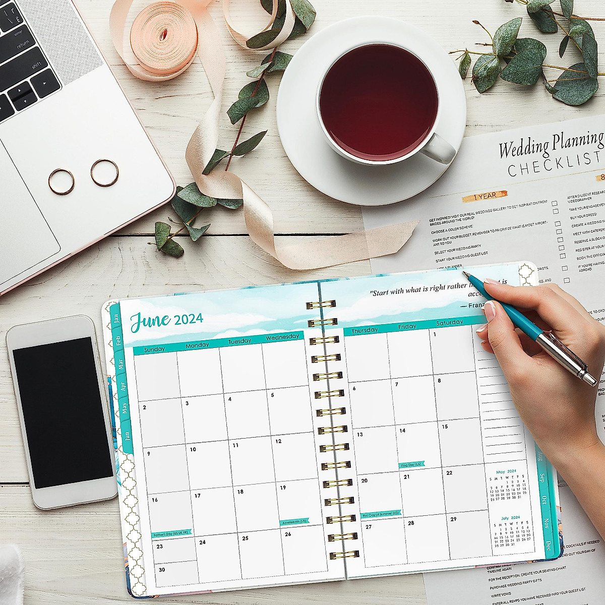 2024 Planner - 2024 Weekly & Monthly Planner with Tabs, 6.3" x 8.4", January 2024 - December 2024, Hardcover Planner 2024 with Back Pocket + Thick Paper + Twin-Wire Binding - Contrast Watercolor