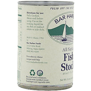 Bar Harbor Fish Stock - Maine Seafood Essence, Gluten-Free, All-Natural Ingredients - Ideal for Soups, Stews, and Seafood Dishes - 15 oz Can (Pack of 6)