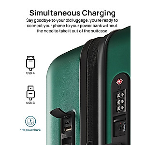 NINETYGO Carry on Luggage 22x14x9 Airline Approved with USB Port, 20 Inch Hardshell Spinner Hardside Suitcase with Wheels, TSA Lock for 3-5 Days Travel Quick Getaway Business, 38L, Emerald Green