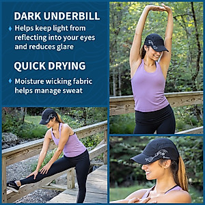 TrailHeads Folding Bill Running Hat for Women | Summer Cap with UV Protection (Black Print)